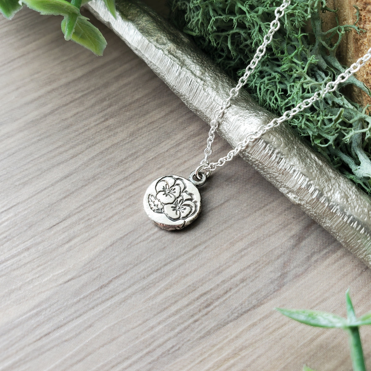 Pansy Necklace - Recycled Sterling Silver 12x10mm Charm – Silver Moose Arts