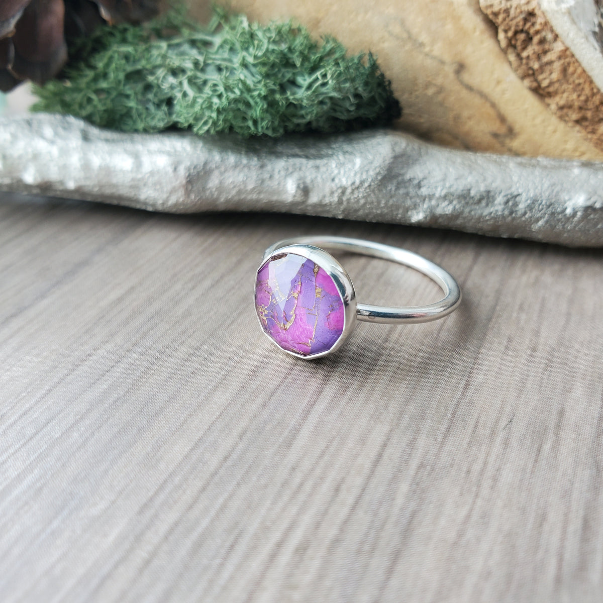 Purple Turquoise Ring - Faceted 10mm Mohave Copper Gem – Silver Moose Arts