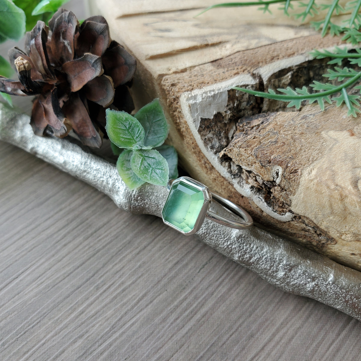 Serpentine Ring | Emerald Cut 8x10mm Gemstone Sterling Silver – Silver ...