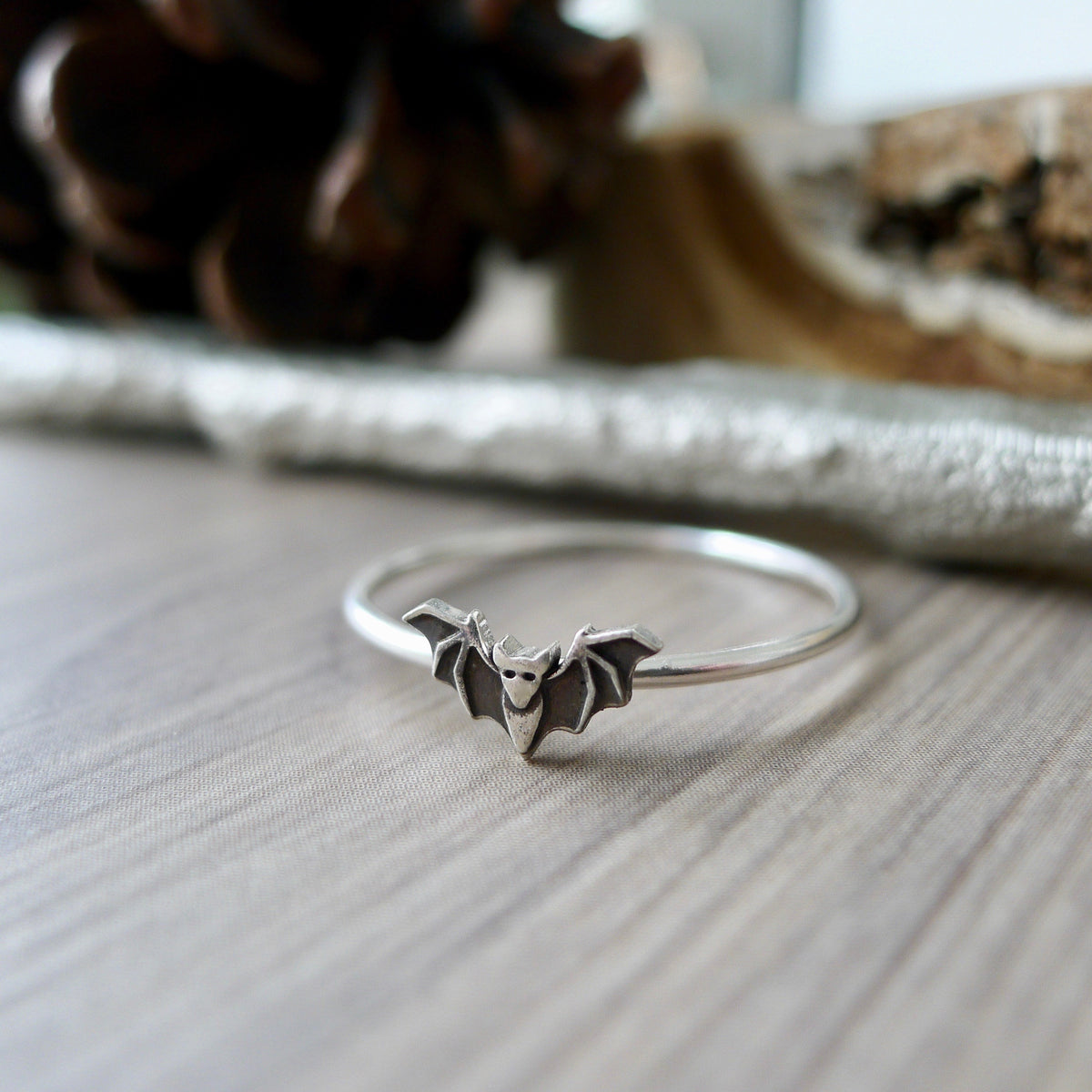 Sterling Silver Bat Ring | Black Bat 10x5mm Design – Silver Moose Arts